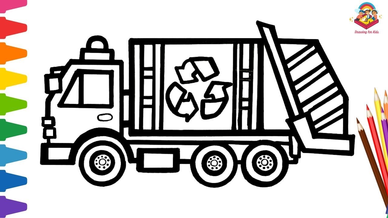 Recycling Truck Drawing, Painting and Coloring for Kids & Toddlers ...