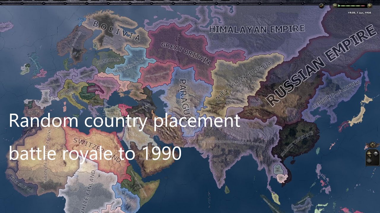 Random country placement battle royale - Hoi4 Timelapse - YouTube