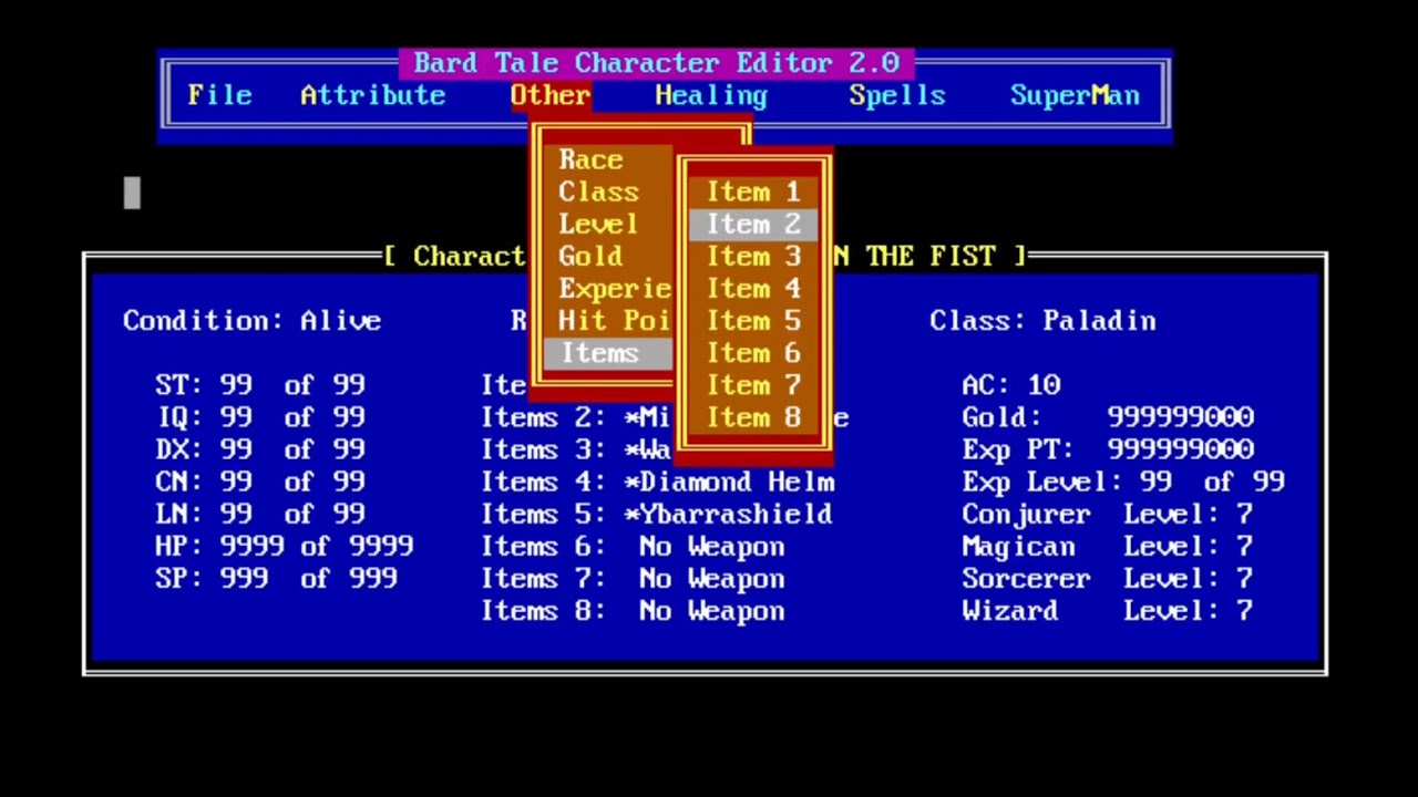 Bard's Tale Character Editor 2.0 for DOS - YouTube