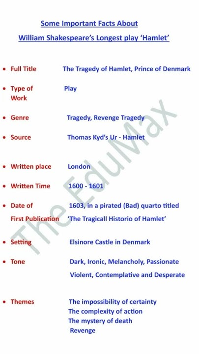 Hamlet / Facts About William Shakespeare's Tragedy Hamlet / L T Grade # ...
