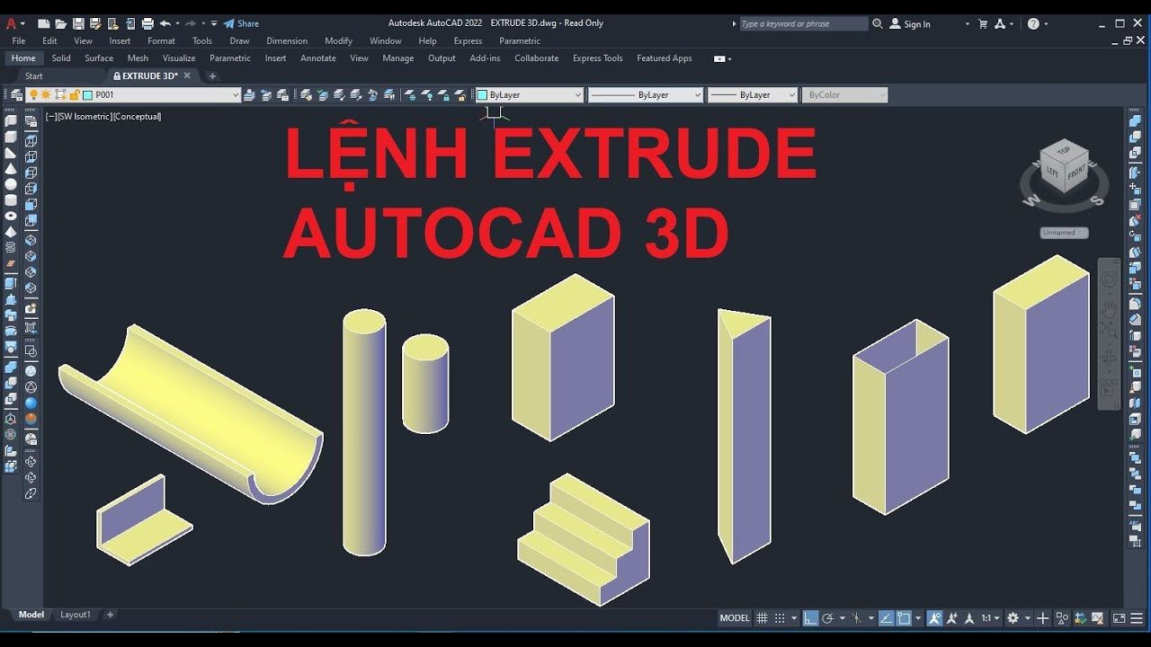 Hướng dẫn sử dụng Lệnh EXTRUDE Autocad 3D | Tự học AutoCAD 3D | # ...