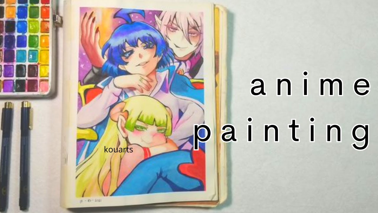 74.) mairimashita! iruma-kun watercolor painting // sketch + speed ...