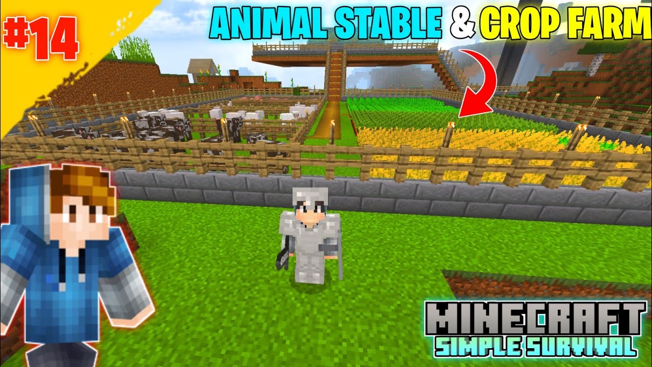 MINECRAFT #14 | CROP FARM & ANIMAL STABLE | I made huge area for ...
