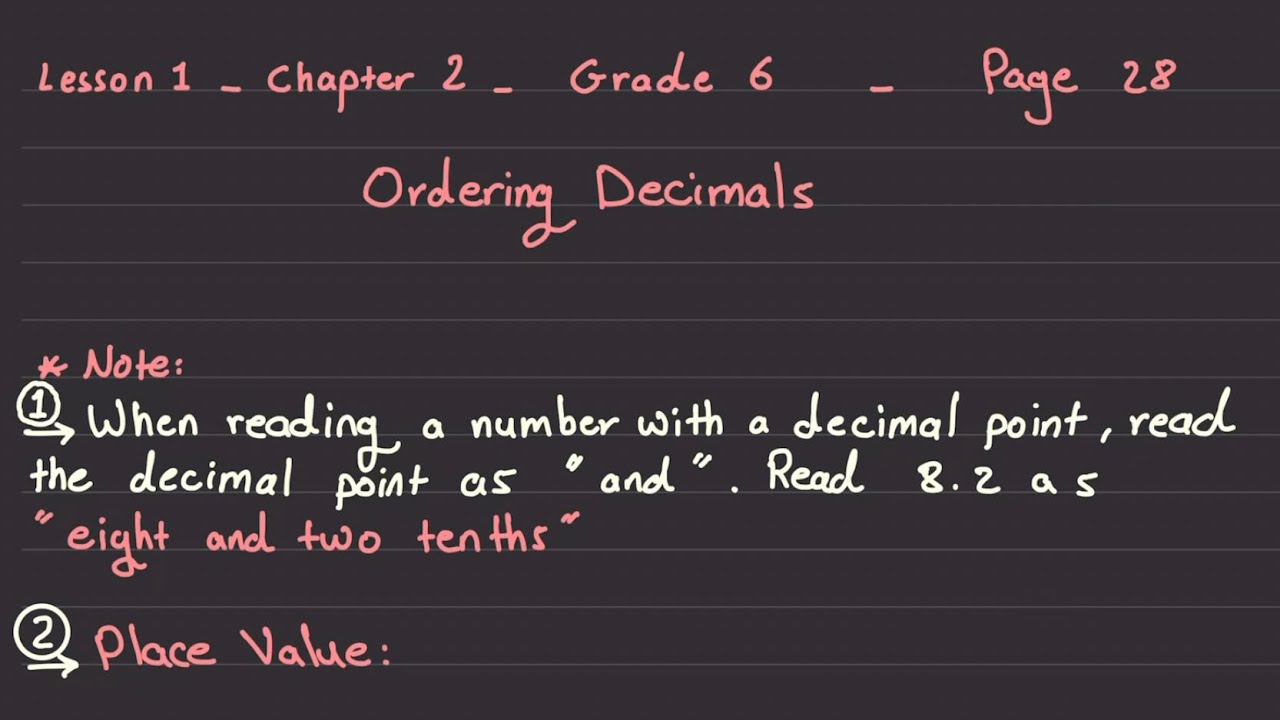 Ordering Decimals - Lesson (2-1) - Grade 6 - (Short Version) - YouTube