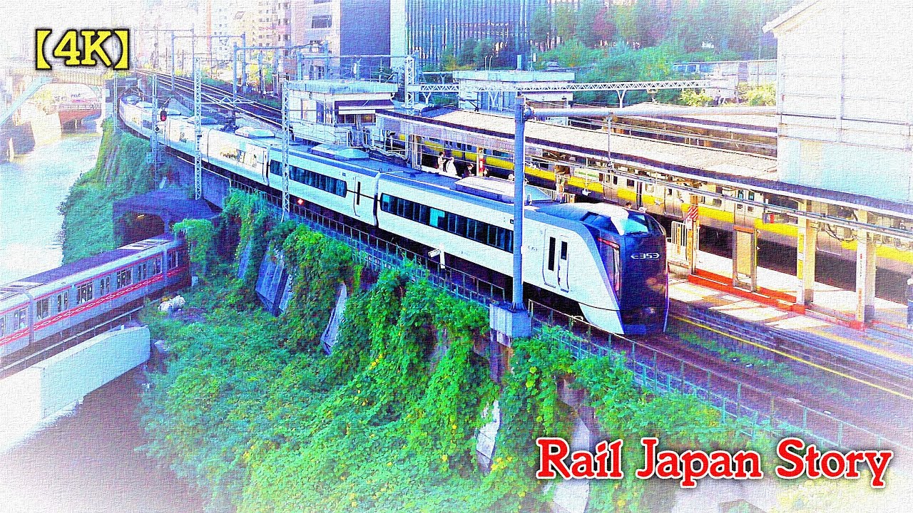 [4K] Train Watching/ E353 series limited express crossing a commuter ...