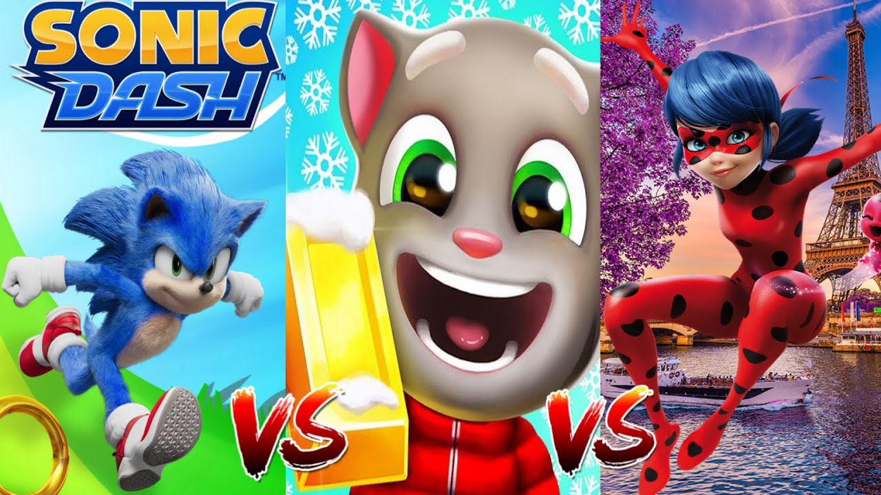 Talking Tom Gold Run Неоновая Анжела VS Ladybug and Cat Noir VS Sonic ...