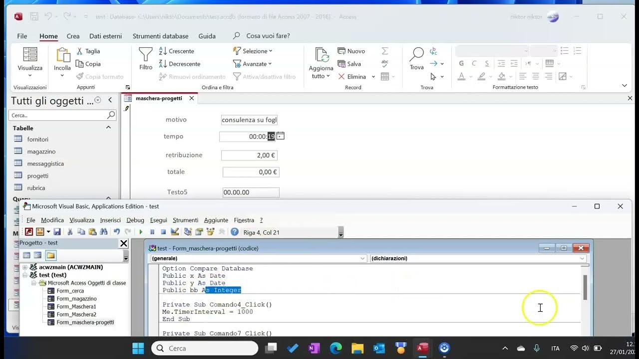 #37 - MS Access - VBA - (video 3 di 3) Progetto di lavoro a tempo - YouTube