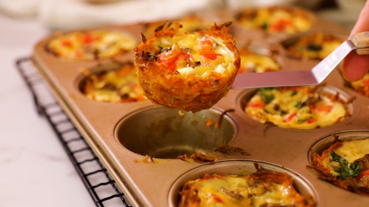 Hash Brown Quiche Cups - YouTube