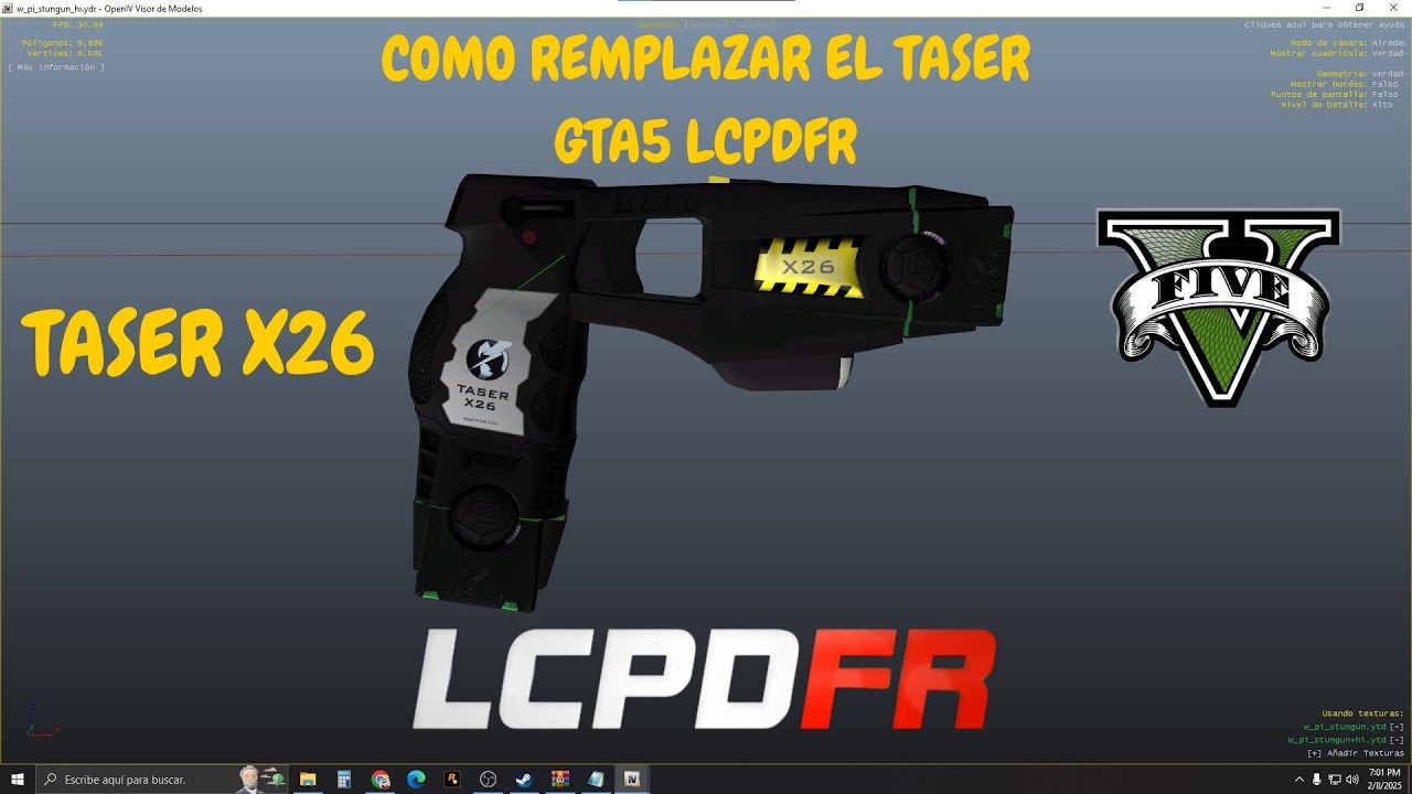 COMO REMPLAZAR EL TASER BASE POR UN TASER X26 GTA5 LCPDFR - YouTube