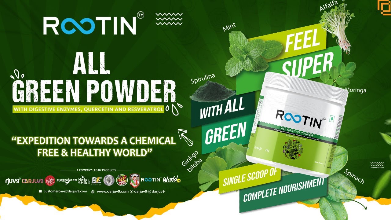 Rootin All Green Powder (Mint Flavour) with Digestive Enzyme, Quercetin ...