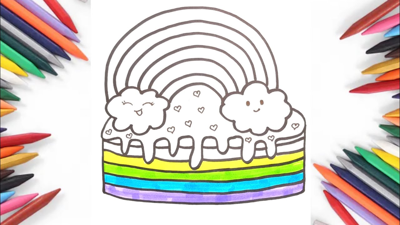 How to Draw a Cute Rainbow Cake | Birthday Cake Drawing & Coloring for ...