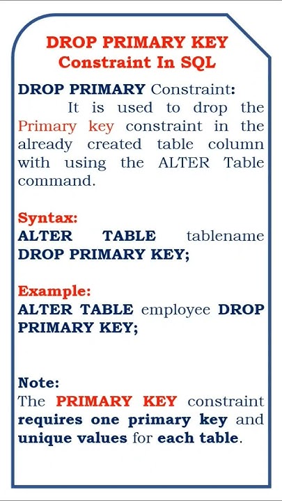 Drop Primary Key Constraint In Sql Class Coding Aspnet Mvc Currentaffair Aspnetmvc 