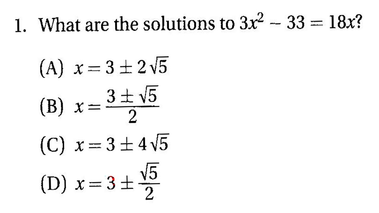 SAT Prep Advanced Math 5-4 Non-Factorable Quadratic Equations Q1 - YouTube