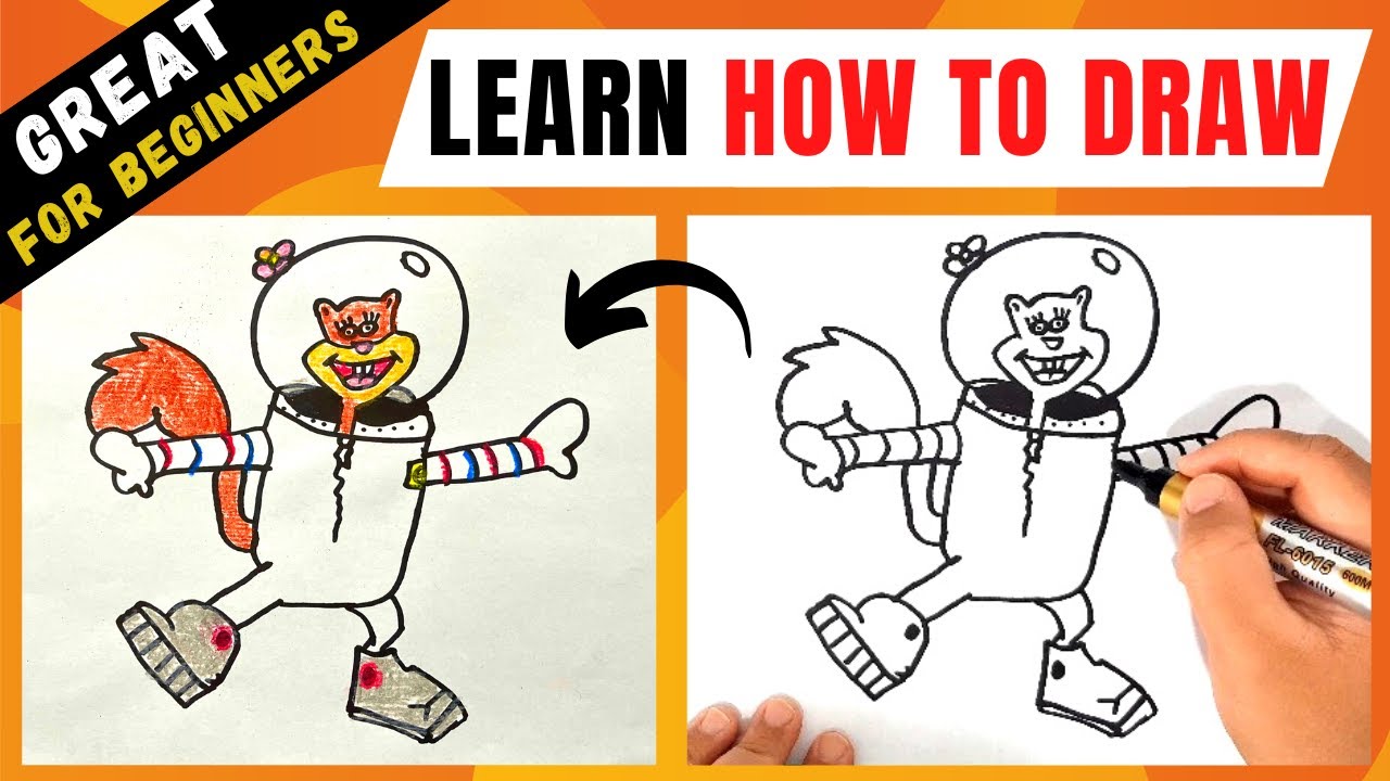 How To Draw Sandy Cheeks | Spongebob SquarePants Cartoon Drawing - YouTube