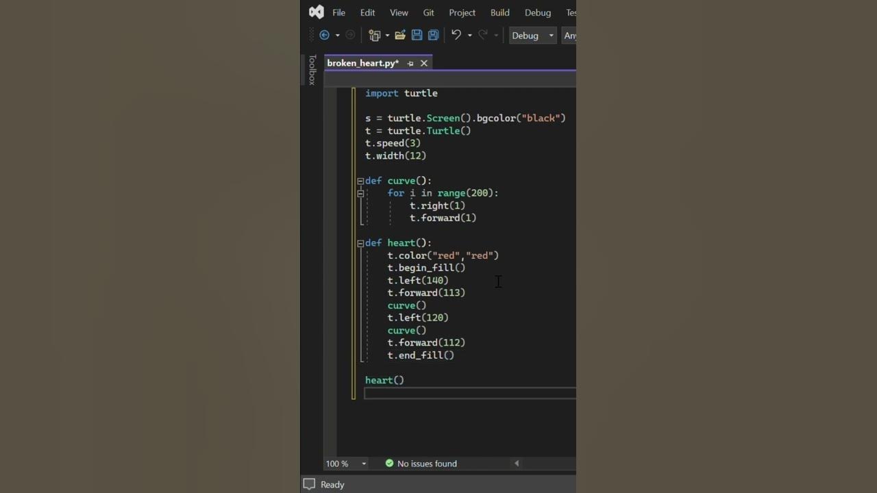 Draw Broken Heart 💔 Using Python Turtle 💔 Python Pythonprogramming Code Easy Jeydurgasshre