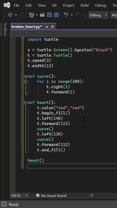 Draw Broken Heart 💔 Using Python Turtle 💔 Python Pythonprogramming Code Easy Jeydurgasshre 