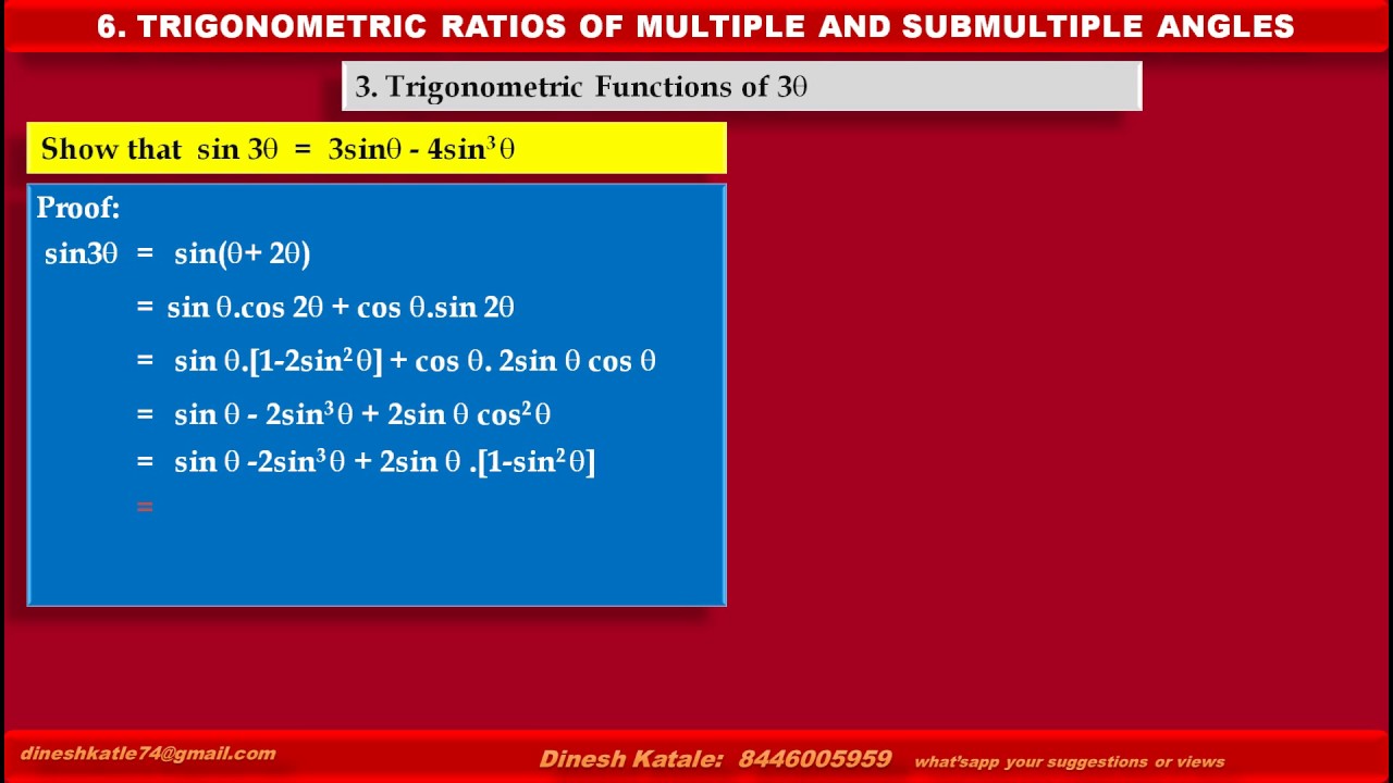 TRIGONOMETRIC FUNCTIOS OF 3A Formulae Of Sin 3A And Cos 3A With Proof