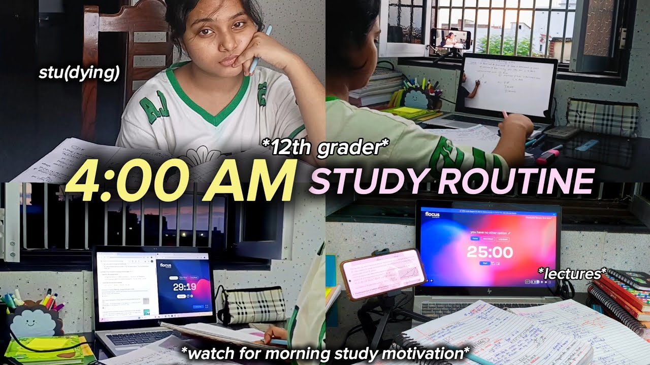 WAKING UP AT 4 AM⏰ PRODUCTIVE STUDY VLOG * / MORNING ROUTINE 🌺 focus ...