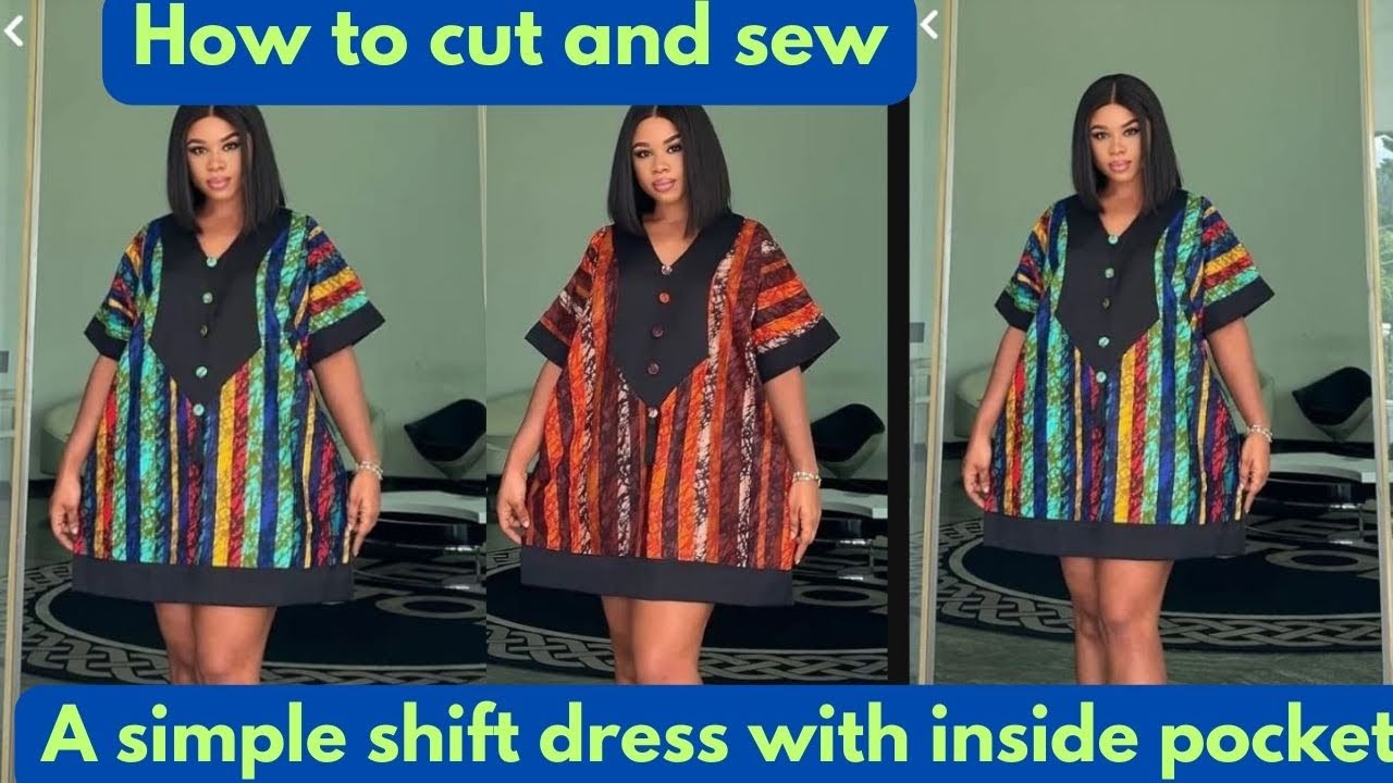 How to cut and sew a simple shift dress with inside pockets #shiftdress ...