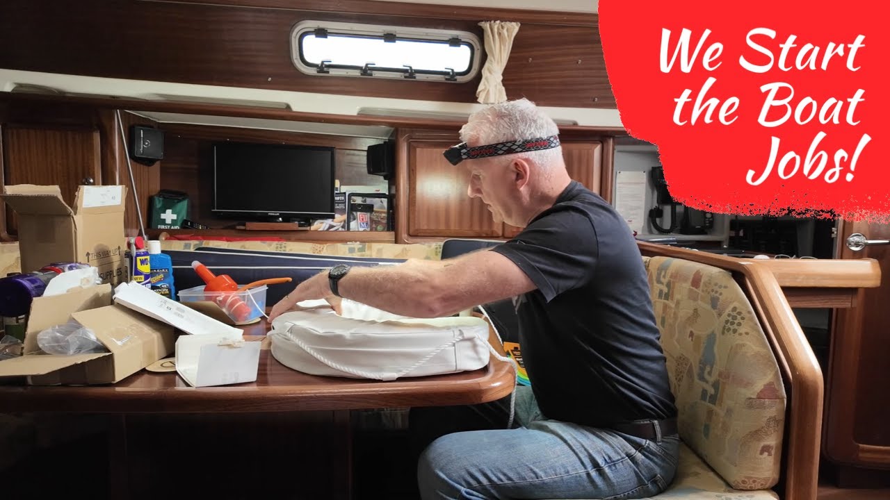 Boat Jobs Start! Engine water seal, fixing the leak! Sanding the Teak ...