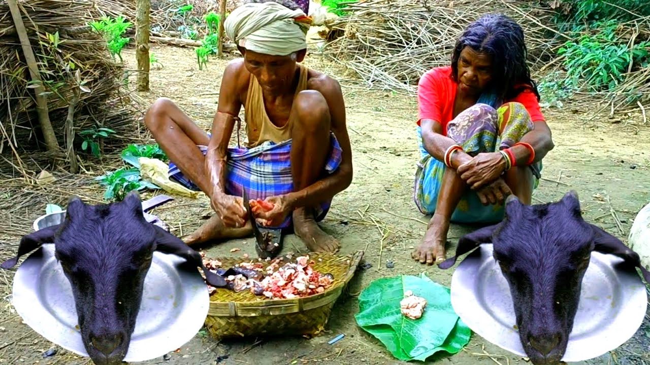how to clean and cook GOAT HEAD by rural grandma & grandpa || village ...