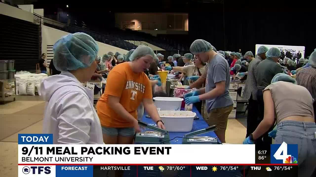 9/11 meal packing event held at Belmont - YouTube