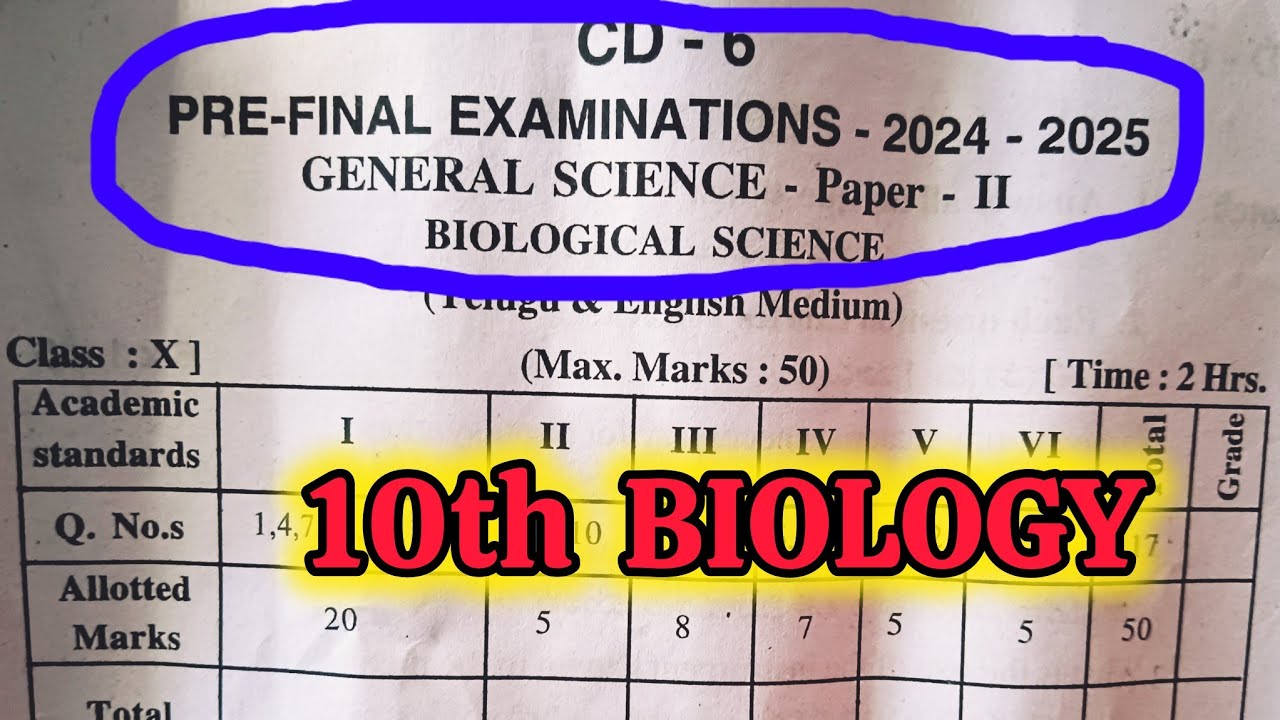 10th 💯PRE-FINAL "BIOLOGY" Full Question Paper 2025 | 10th Class 💯 ...