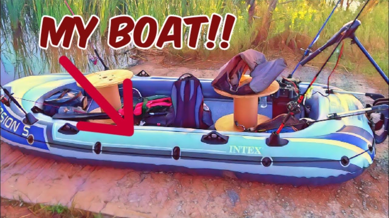 FISHING in my INFLATABLE BOAT!!(new pond) - YouTube