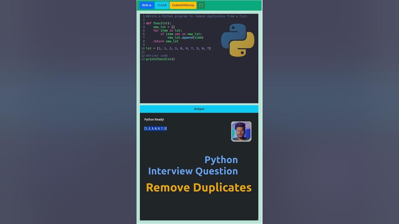 Python Program Remove Duplicates Python Coding Shortsfeed Youtube