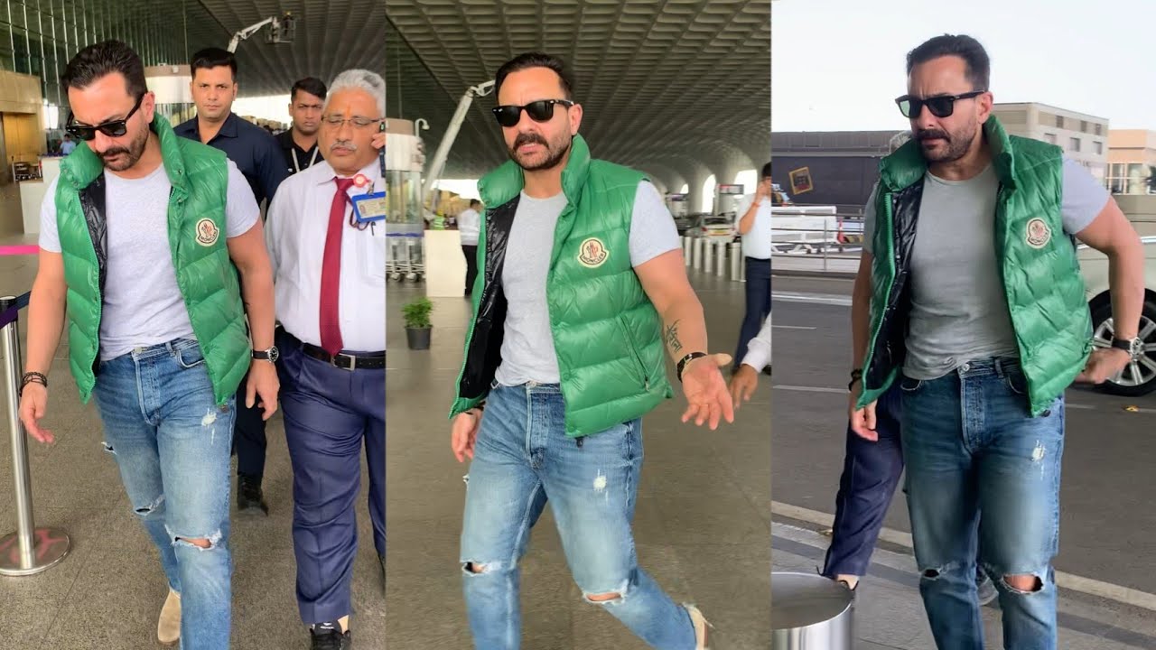 Saif Ali Khan Looks Dashing & Stylist Spotted At Mumbai Airport - YouTube