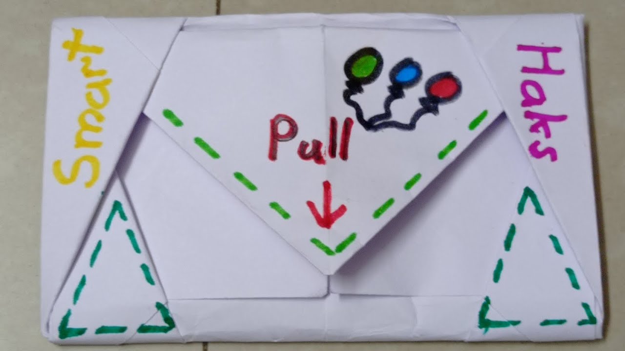 How To Make Paper SURPRISE MESSAGE CARD | Pull-Tab Origami Envelope ...