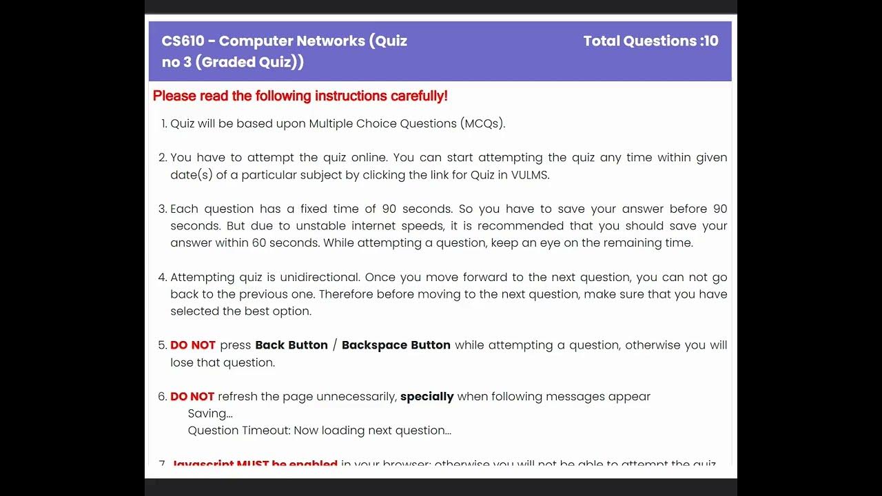 CS610 Graded Quiz 3 Solution || CS610 - Computer Networks || Spring 2024 - YouTube