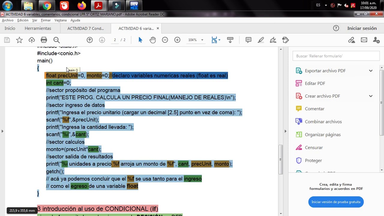 TP 6-1 Lenguaje C Int, Float, Comentarios y Ejemplos - YouTube