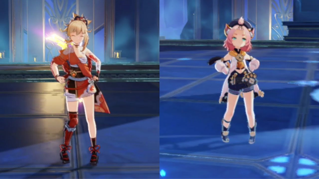 Genshin Impact Yoimiya and Diona Same Pose - YouTube