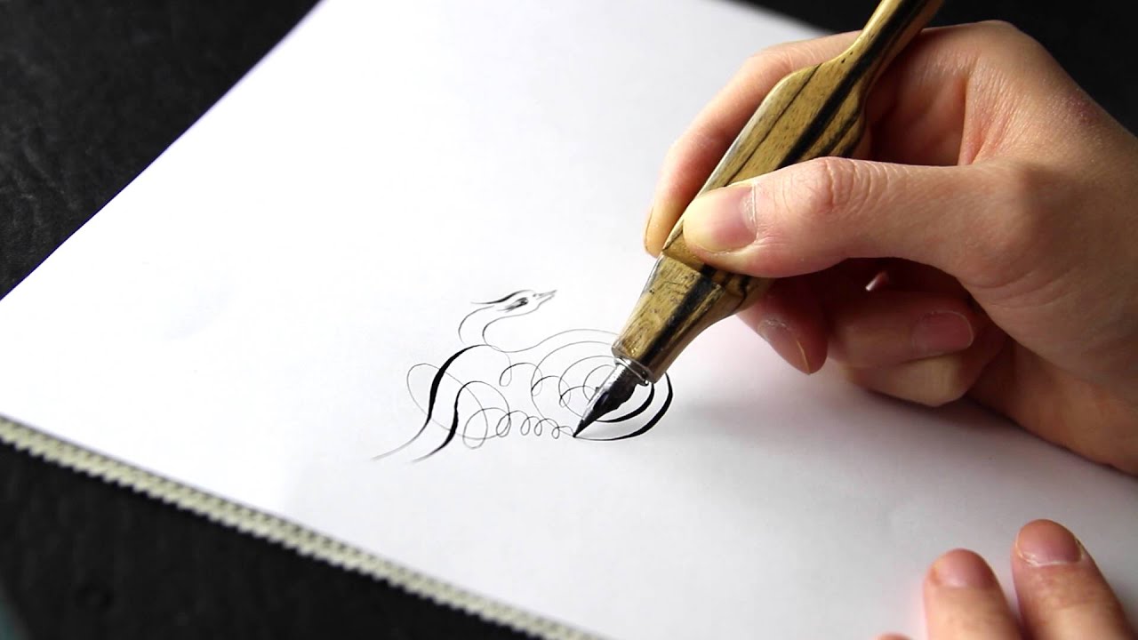Off Hand Twin Swan Flourish Calligraphy by Master Penman Connie Chen ...