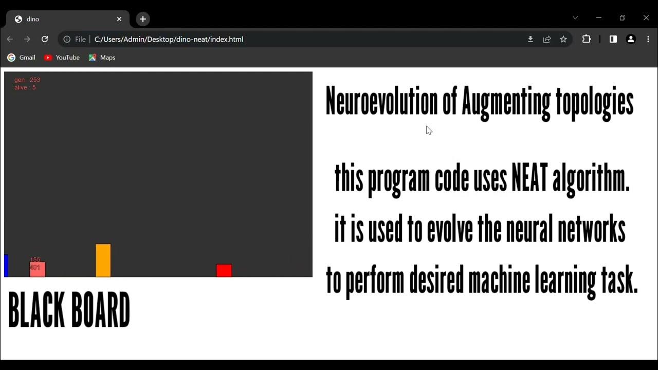 AI learning to play dino game | neat algorithm | ml5.js and p5.js | neuroevolution | Javascript ...