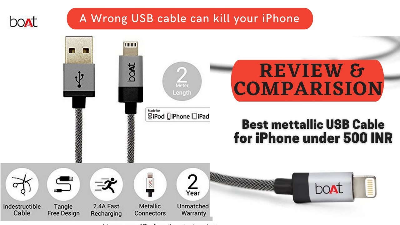 Best USB Cable for iPhones under 500 | boAt LTG500 | Unboxing, Review ...