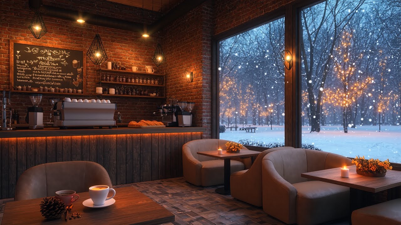 Snowy Window Café Vibes ️ Smooth Jazz & Coffee Ambience - YouTube