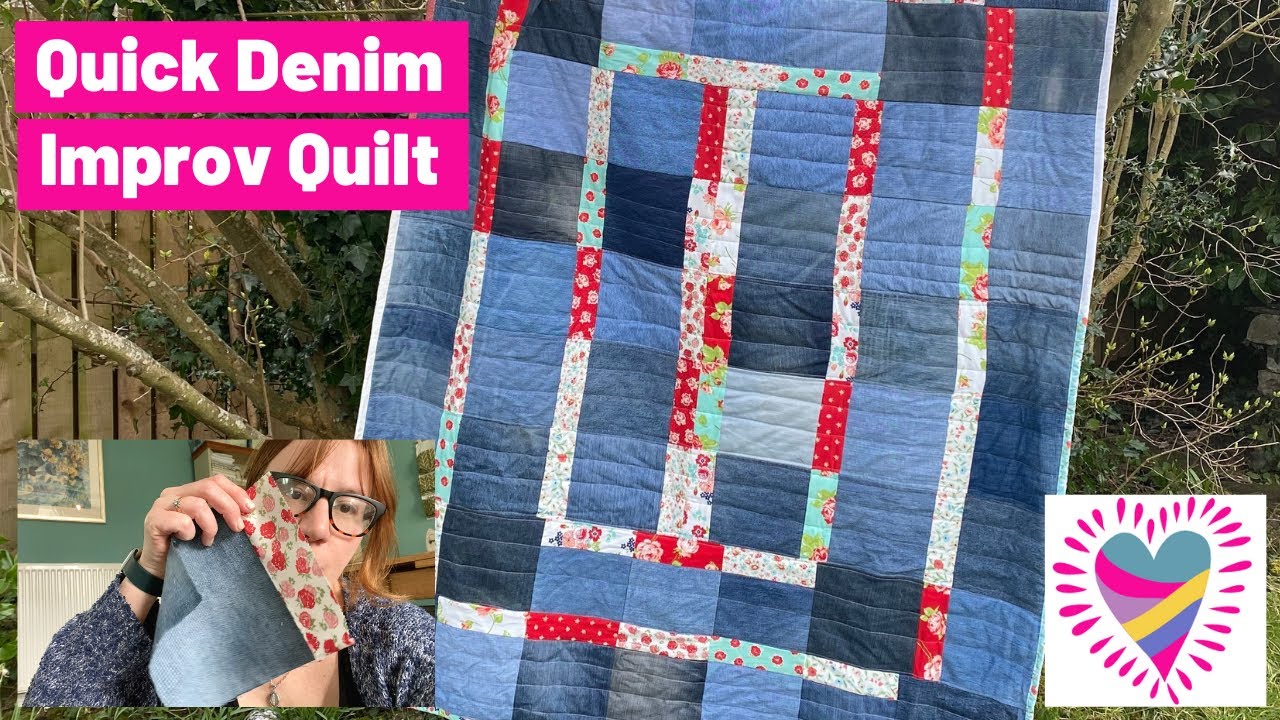 Quick Denim Quilt - Improv Style - to get over a Sewing 'Rut'! - YouTube