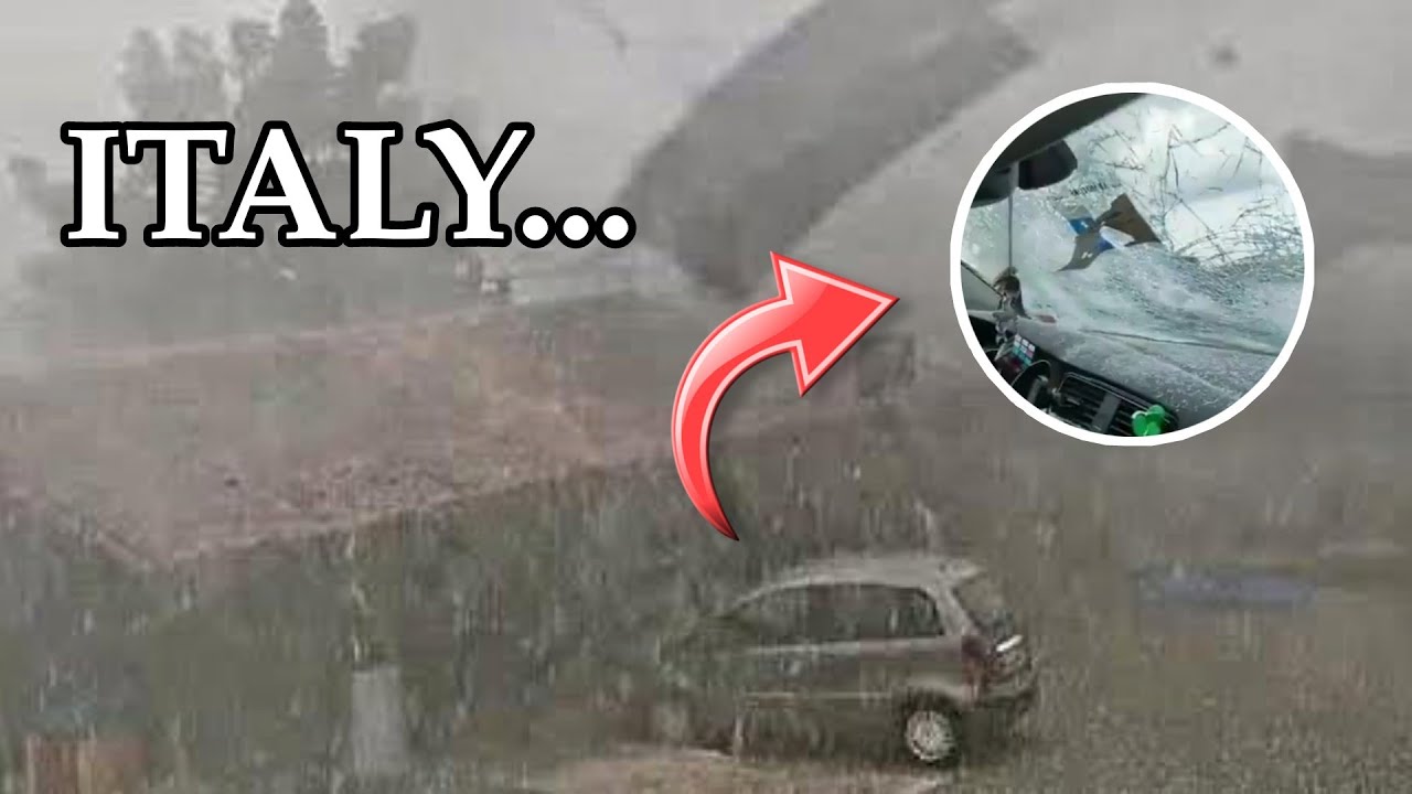 Hail storm hits Parma, Italy, damaging hundreds of cars - YouTube