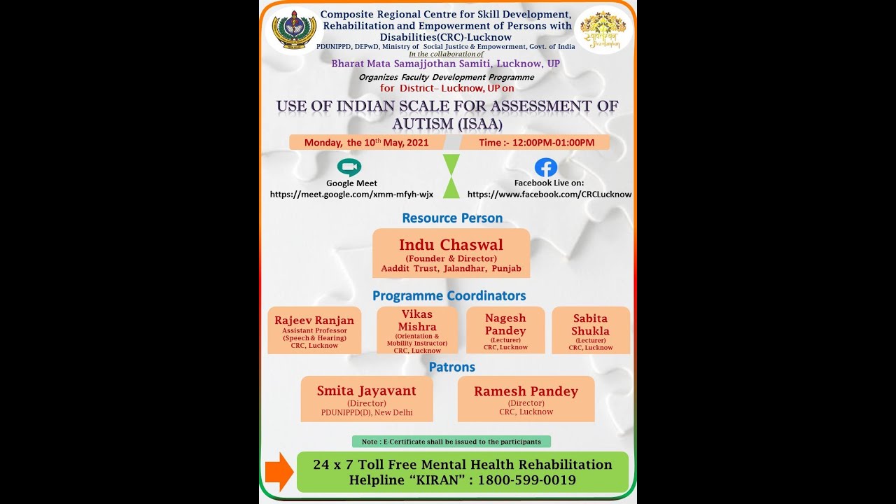 Webinar on "Use of Indian Scale for Assessment of Autism (ISAA)" - YouTube