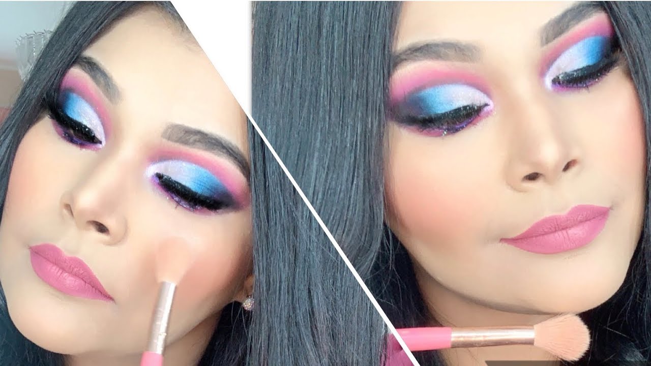 Tutorial de maquillaje rosa, azul y lila 💜 - YouTube
