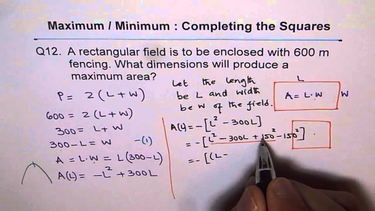 Maximum Area Of Rectangular Field Complete Square YouTube