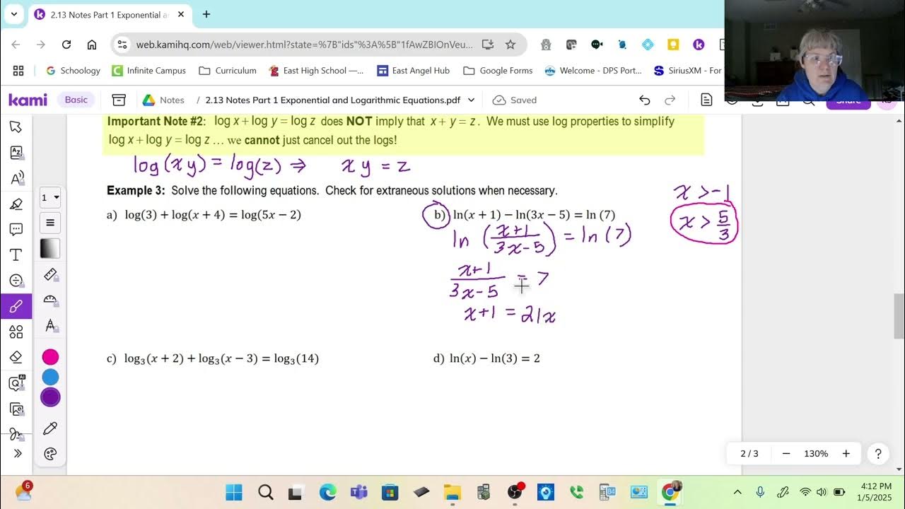 Topic 2.13 Part 1 Video 2 - Solving Equations with Multiple Logarithms - YouTube