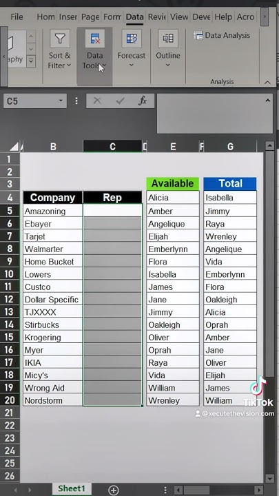 Excel tip to assign names then remove them from the list - YouTube