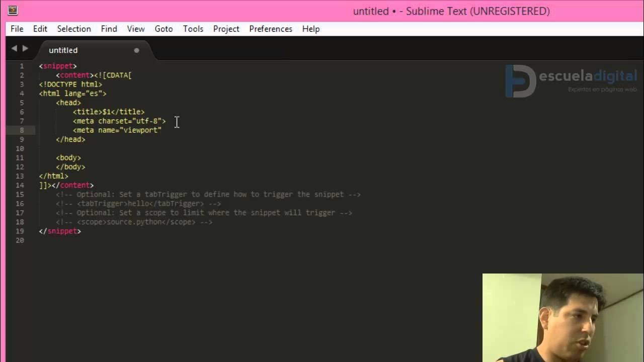 Crear snippets en Sublime Text y Estructura de un documento HTML5 - YouTube