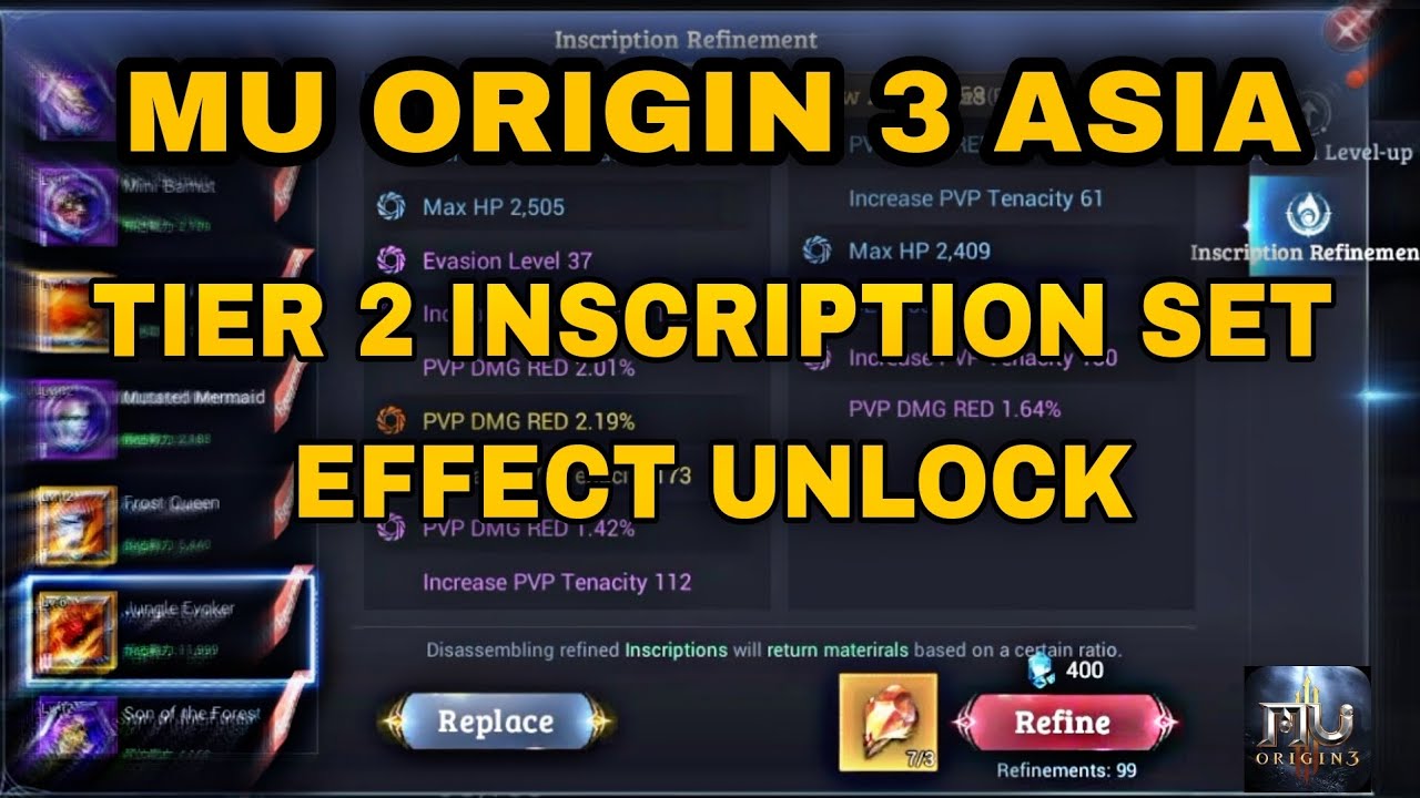 MU ORIGIN 3 ASIA - TIER 2 INSCRIPTION SET EFFECT UNLOCK 100X REFINE ...