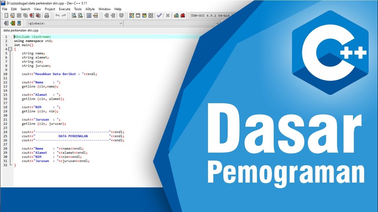 Contoh pemograman menggunakan bahasa C++ - YouTube