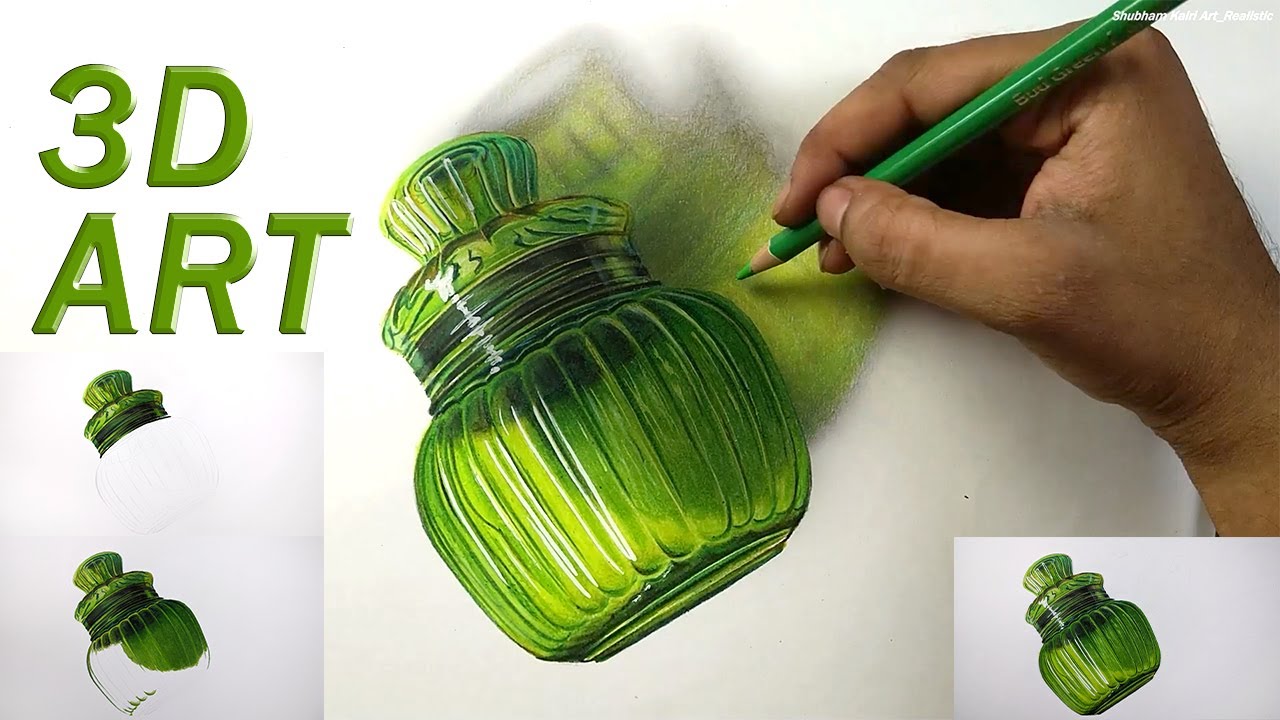 3D realistic drawing, 3D drawing with coloured pencil. 3D art. - YouTube
