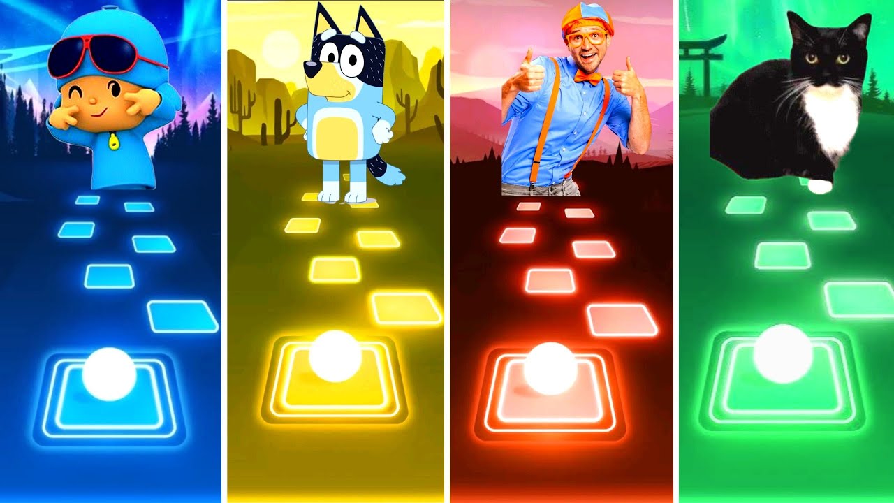 Pocoyo vs Bluey vs Blippi vs Maxwell Cat | Tiles Hop EDM Rush #pocoyo # ...